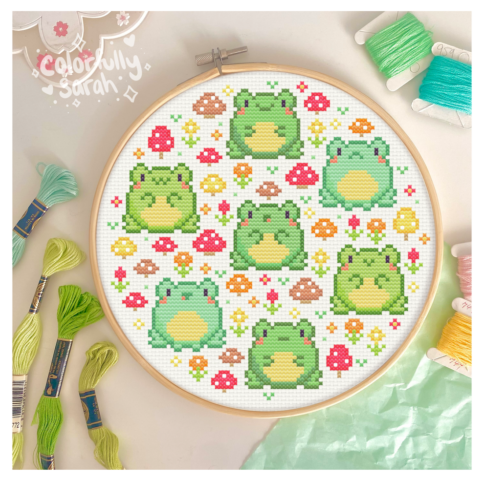 Froggie Flower Forest Digital Cross Stitch Pattern PDF – Colorfullysarahshop