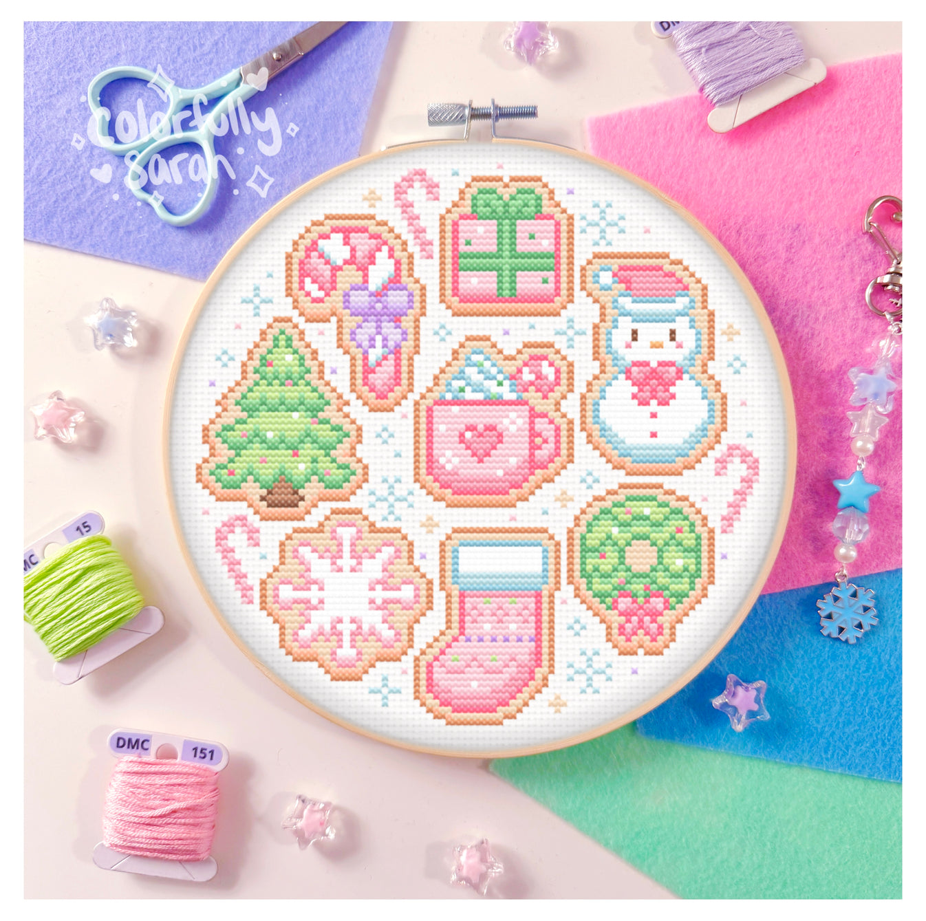 Pink Christmas Cookies Cross Stitch Pattern PDF – Colorfullysarahshop